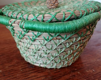 Native American Pine Needle Basket Featuring Pine Leaf Needle Caps As A