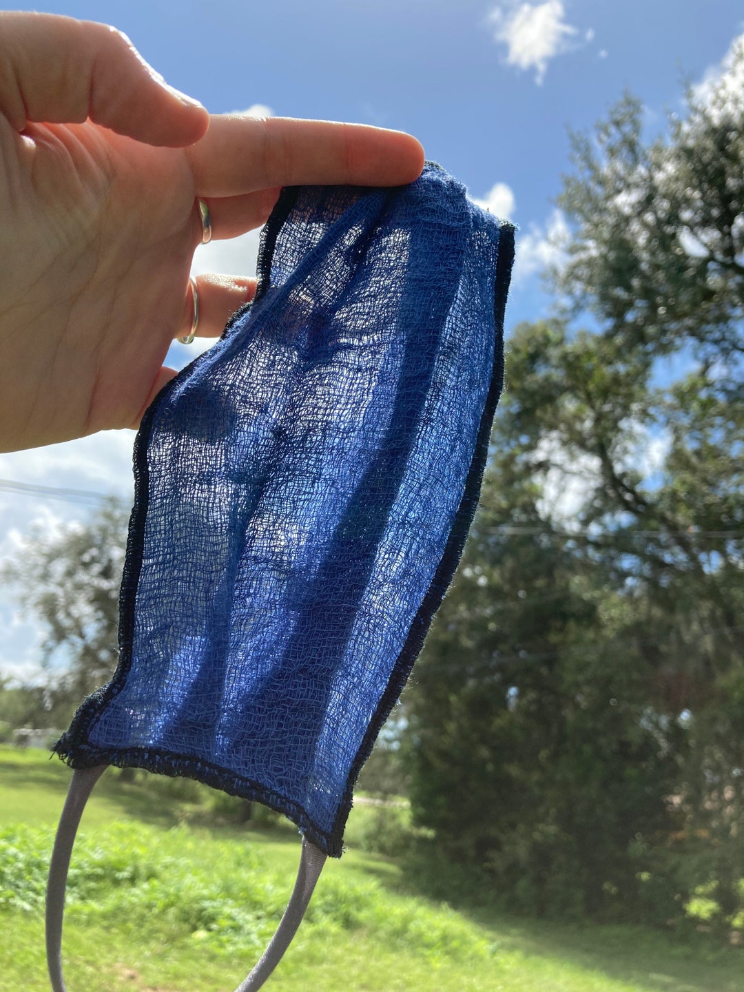 Indigo Blue Thinnest Breathable Cheesecloth Cotton Fabric Face Mask ...