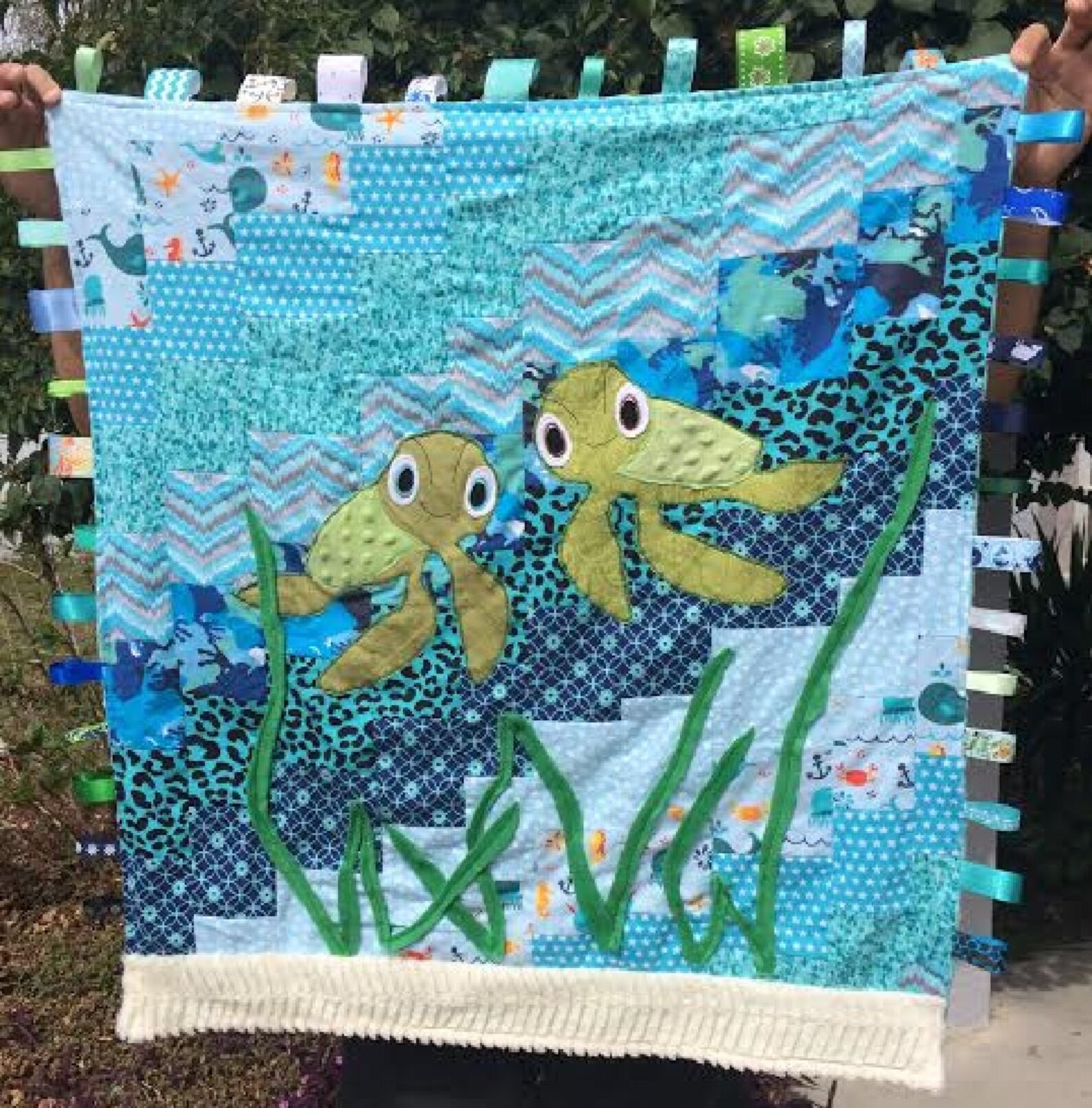 Baby Sea Turtle Ribbon Baby Blanket With Ribbon Tabs - Etsy