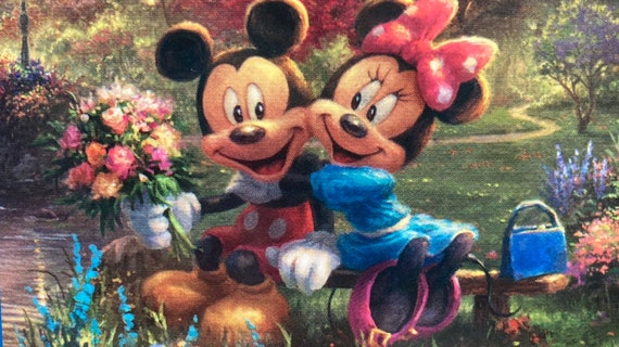 Minnie and Mickey in a Flower Garden Thomas Kinkade Cotton - Etsy