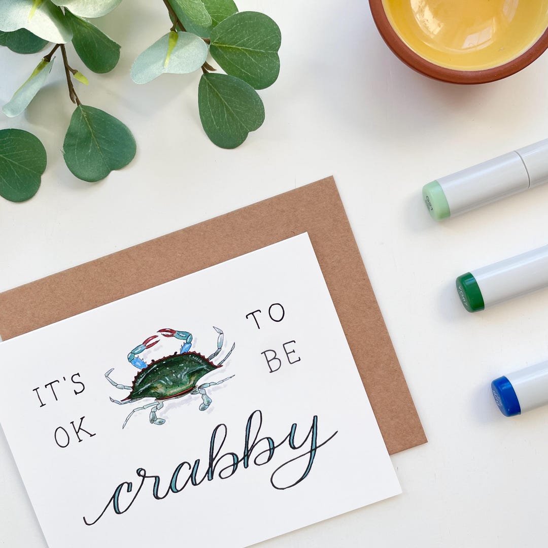 It's OK to Be Crabby Blue Crab | Hand Illustrated Greeting Card - Etsy