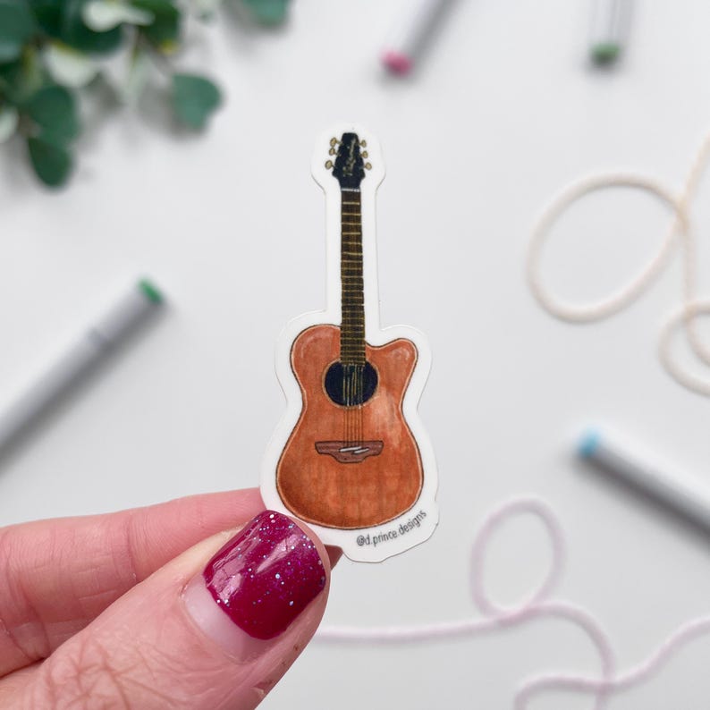 Hand-illustrated Acoustic Guitar Sticker | Acoustic Takamine Guitar | 2 ...