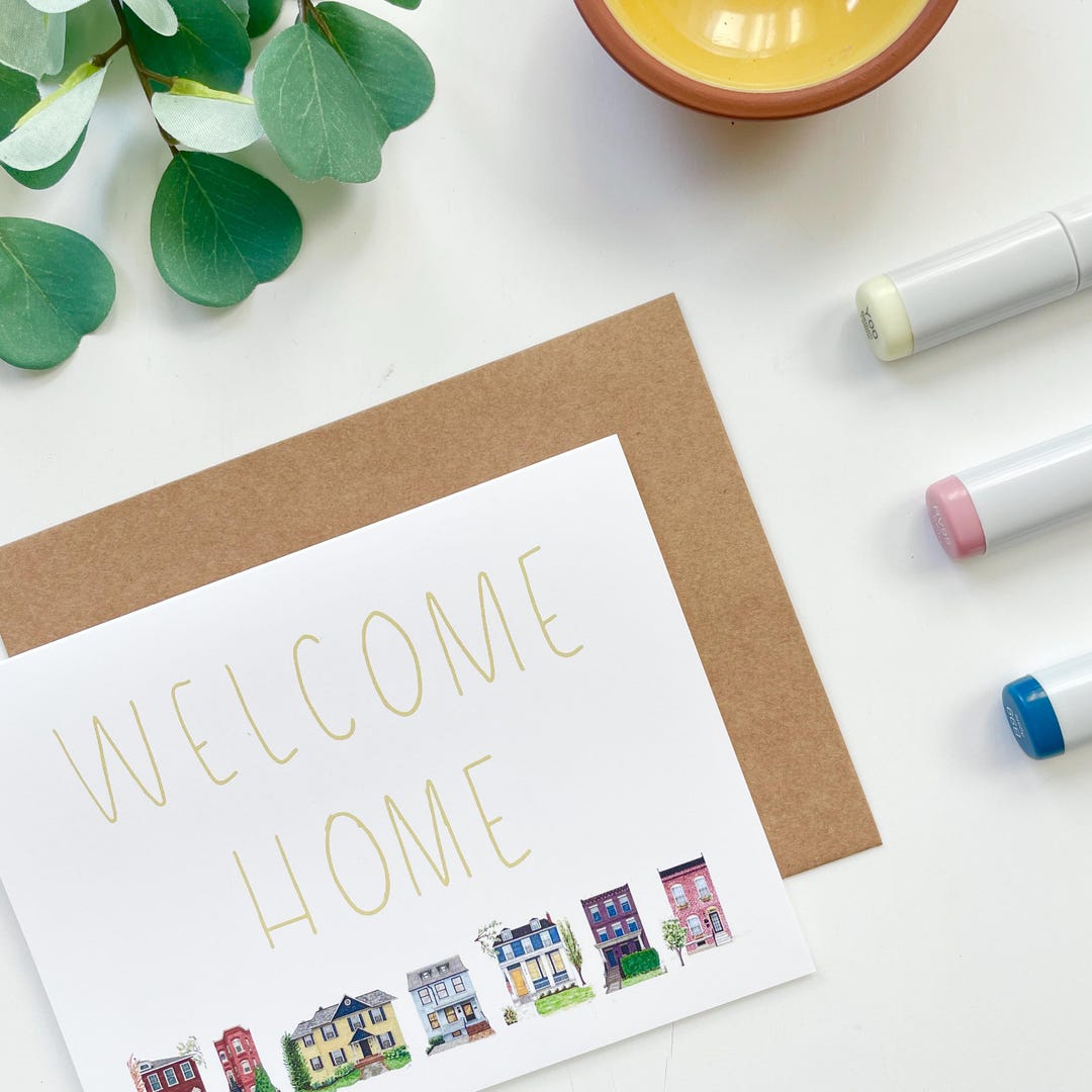 Welcome Home Rainbow Houses | Hand Illustrated Greeting Card - Etsy