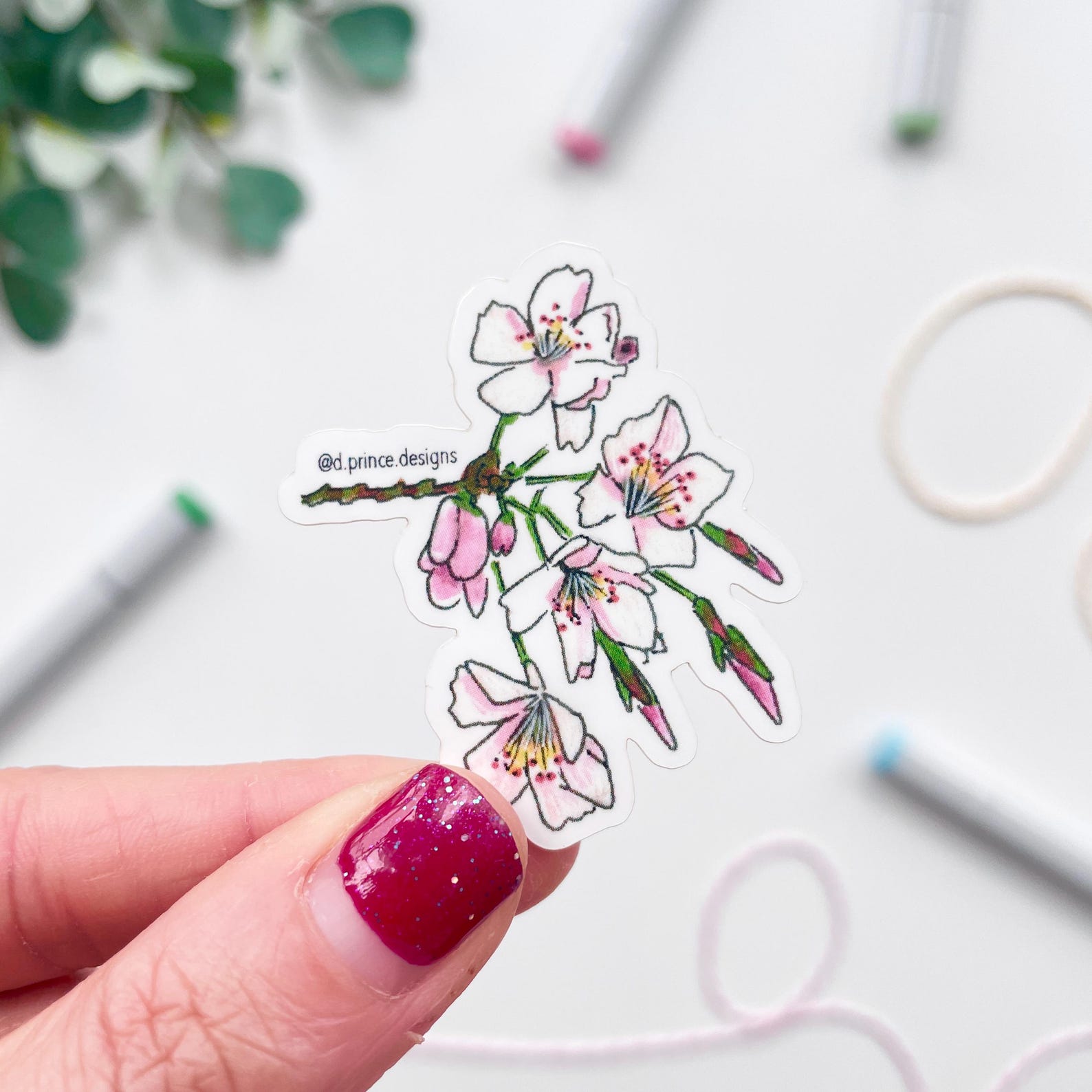 Hand-illustrated Cherry Blossoms Flower Sticker | Yoshino Cherry ...