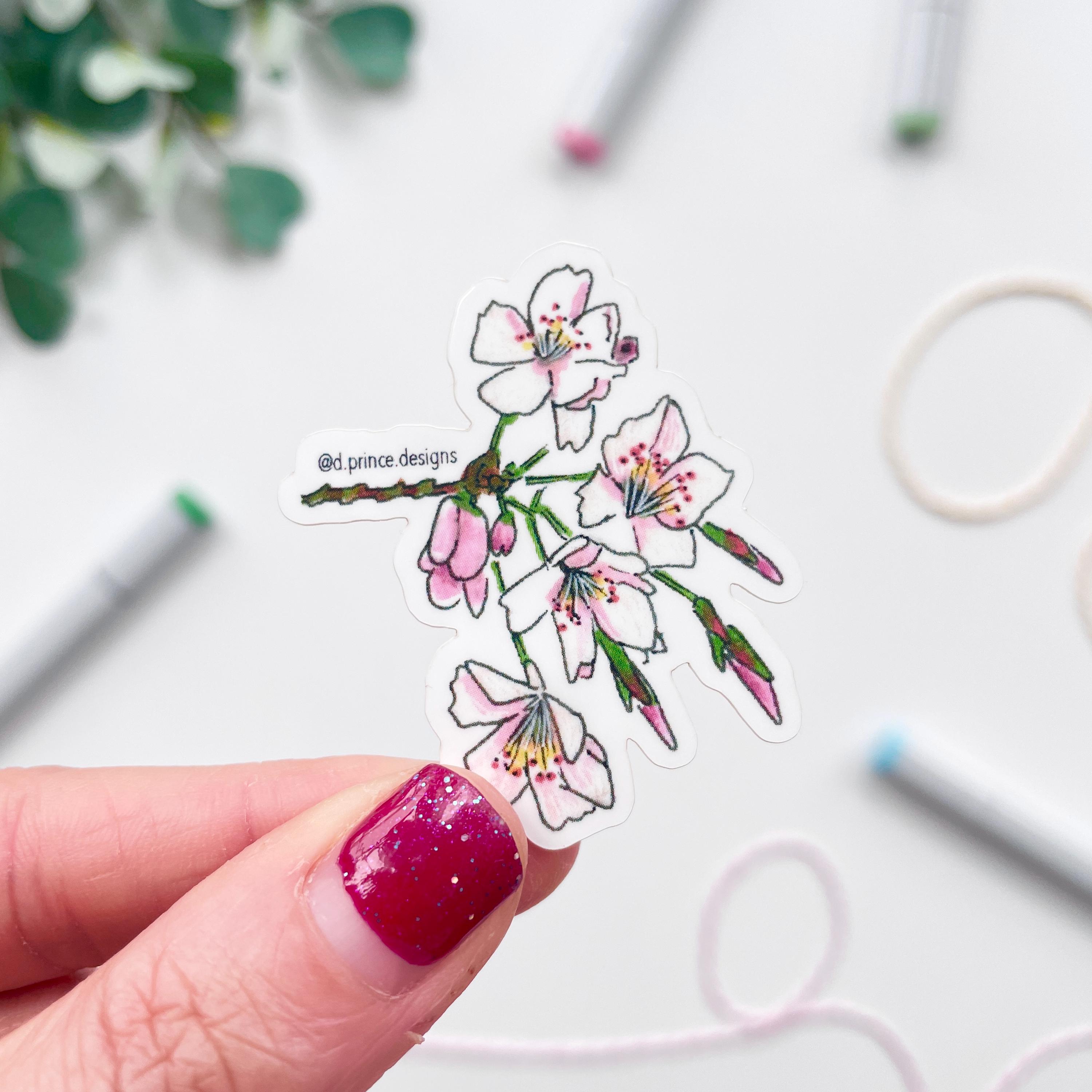 Hand-illustrated Cherry Blossoms Flower Sticker | Yoshino Cherry ...