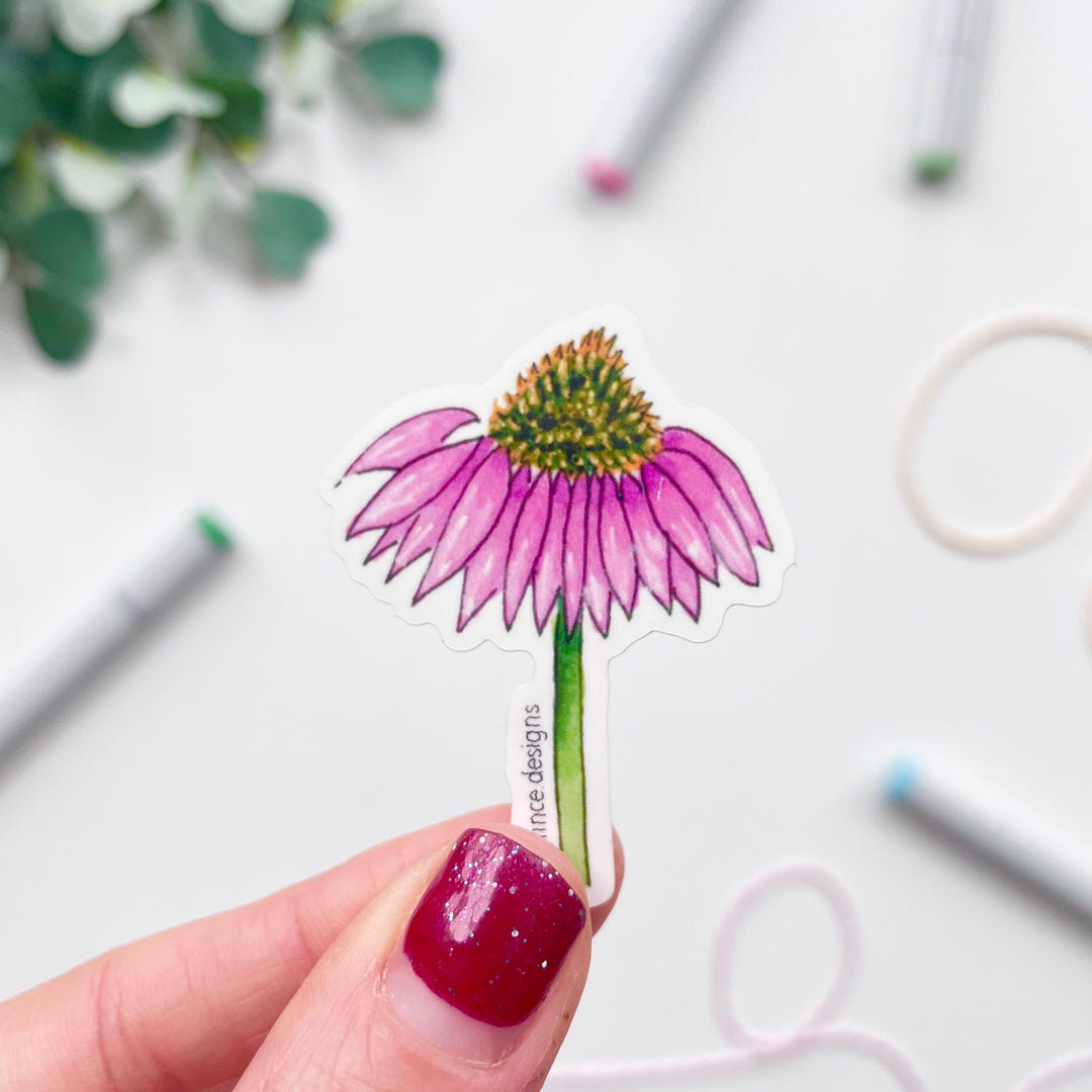 Hand-illustrated Purple Coneflower Sticker | Cone Flower Wildflower | 2 ...