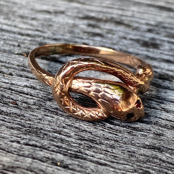 14K Gold Snake Ring With Garnet Eyes Etsy