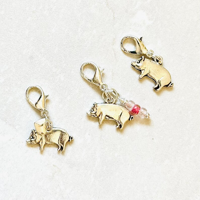 Pig Stitch Markers, Set of 3, Clip on Charms, Zipper Pulls or Bag ...