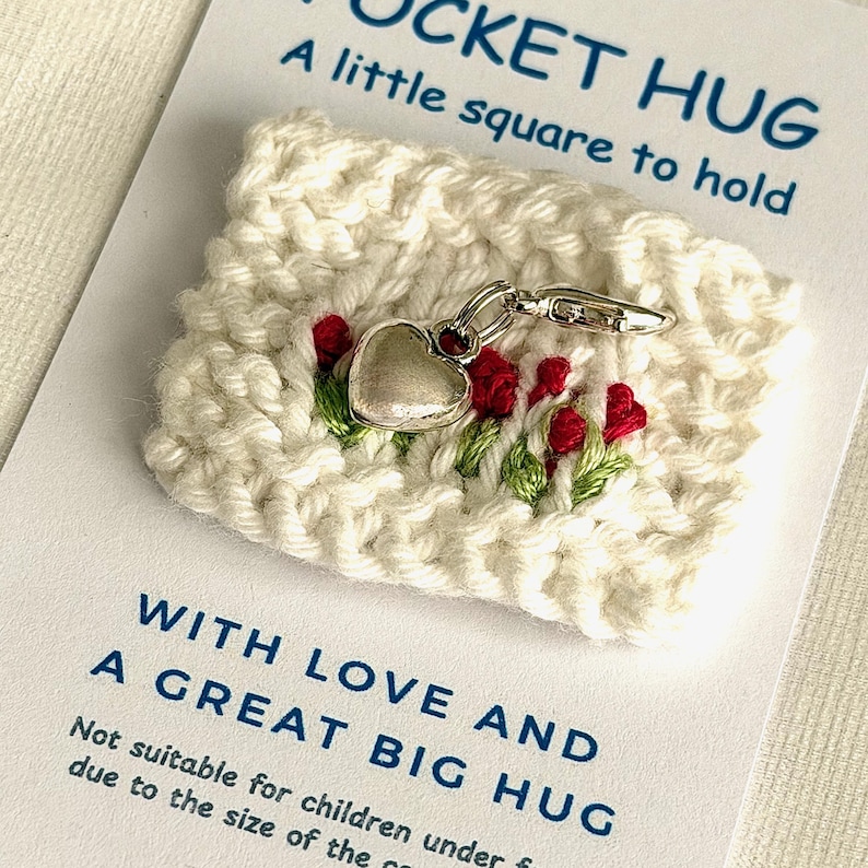 Knitted Pocket Cotton Pocket Hug, Embroidered Flowers (1 3/4 Inches ...