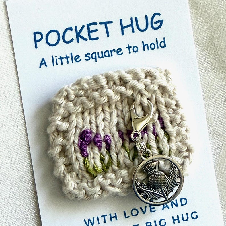 Knitted Pocket Cotton Pocket Hug, Embroidered Flowers (1 3/4 Inches ...