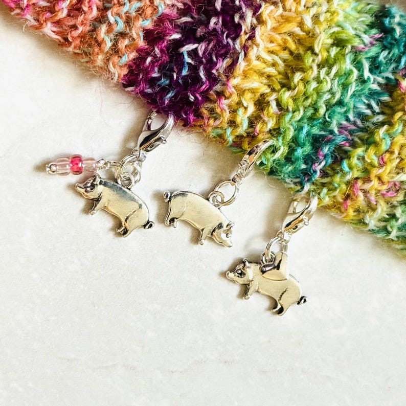 Pig Stitch Markers, Set of 3, Clip on Charms, Zipper Pulls or Bag ...