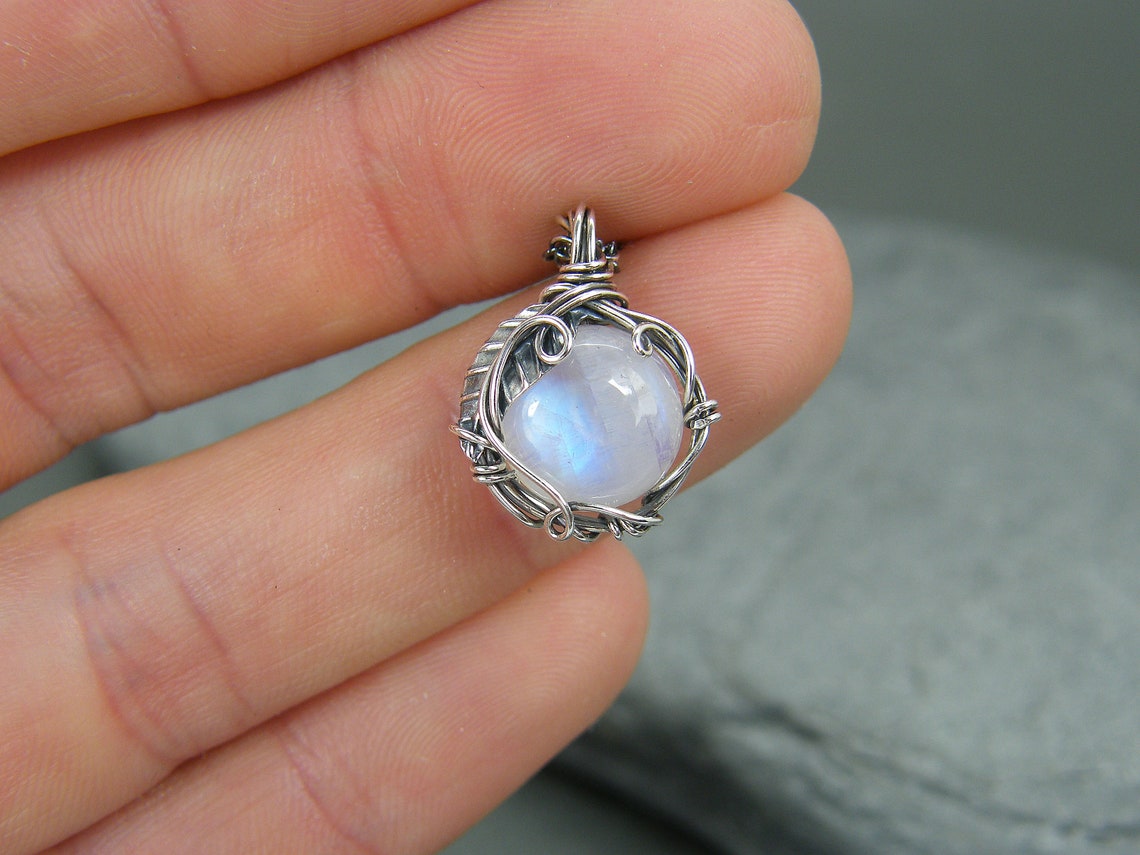Moonstone Necklace Sterling Silver Moonstone Pendant Blue | Etsy