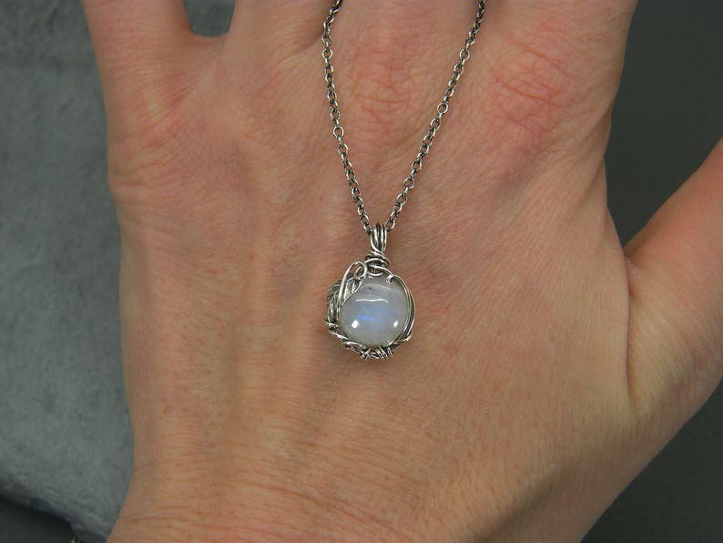 Moonstone Necklace Sterling Silver Moonstone Pendant Blue - Etsy