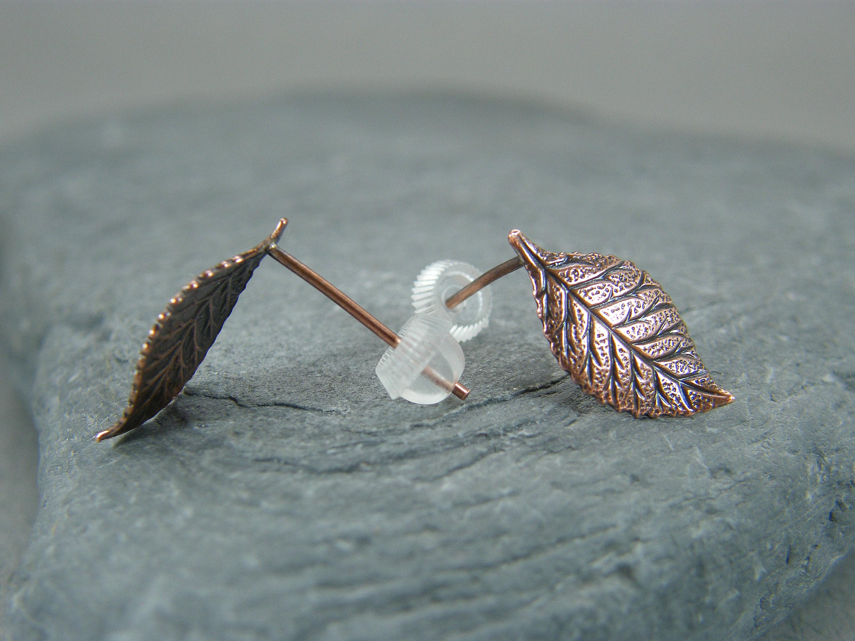 Copper leaf earrings Leaf jewellery Leaf earrings Stud | Etsy