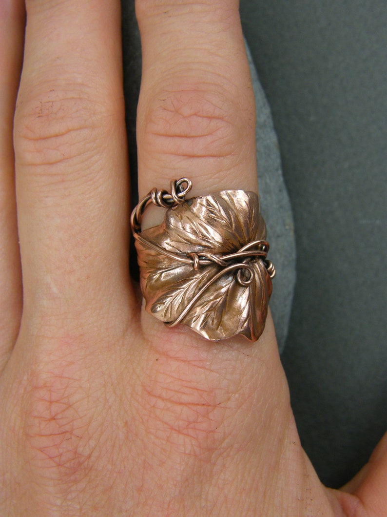Leaf ring Copper ring Woodland leaf ring Adjustable ring | Etsy