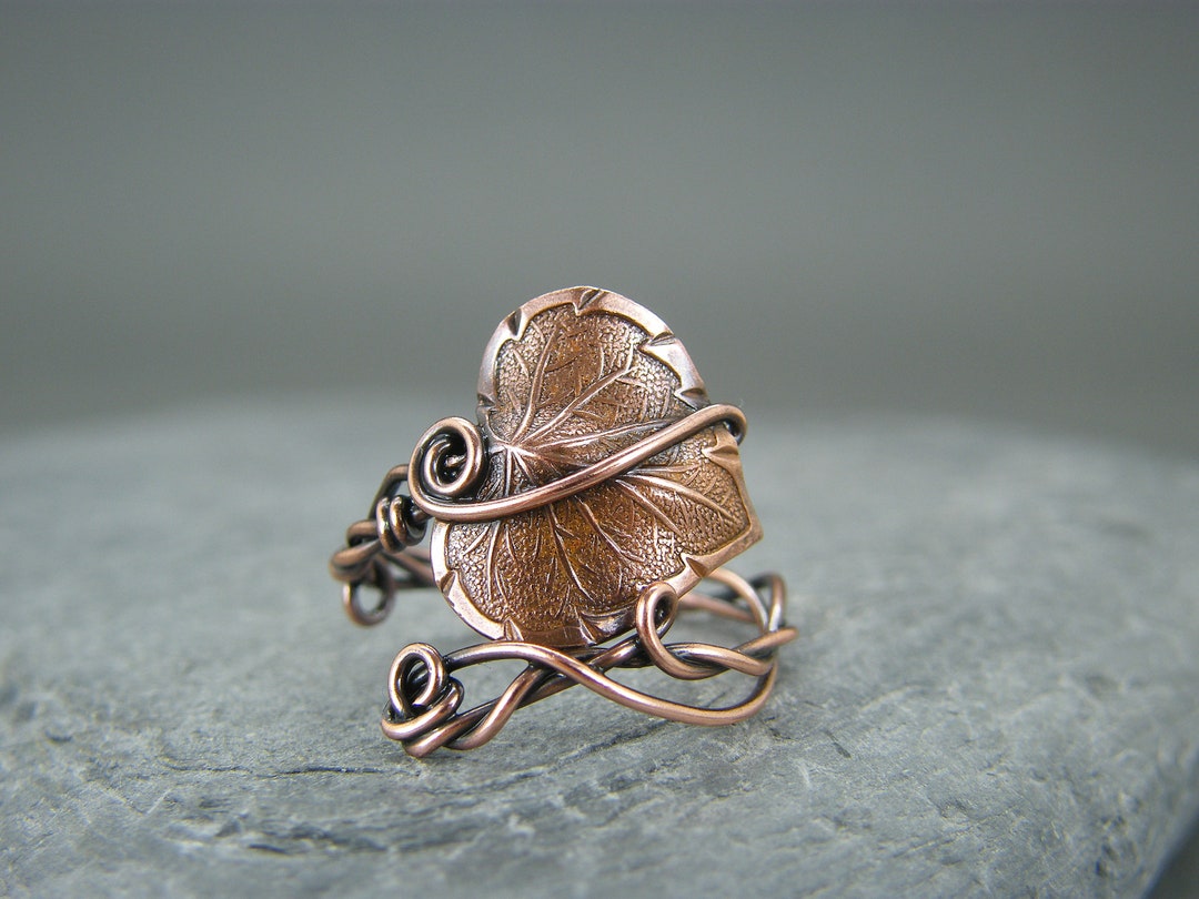 Handmade Copper Leaf Ring: Adjustable Nature Jewelry - Etsy