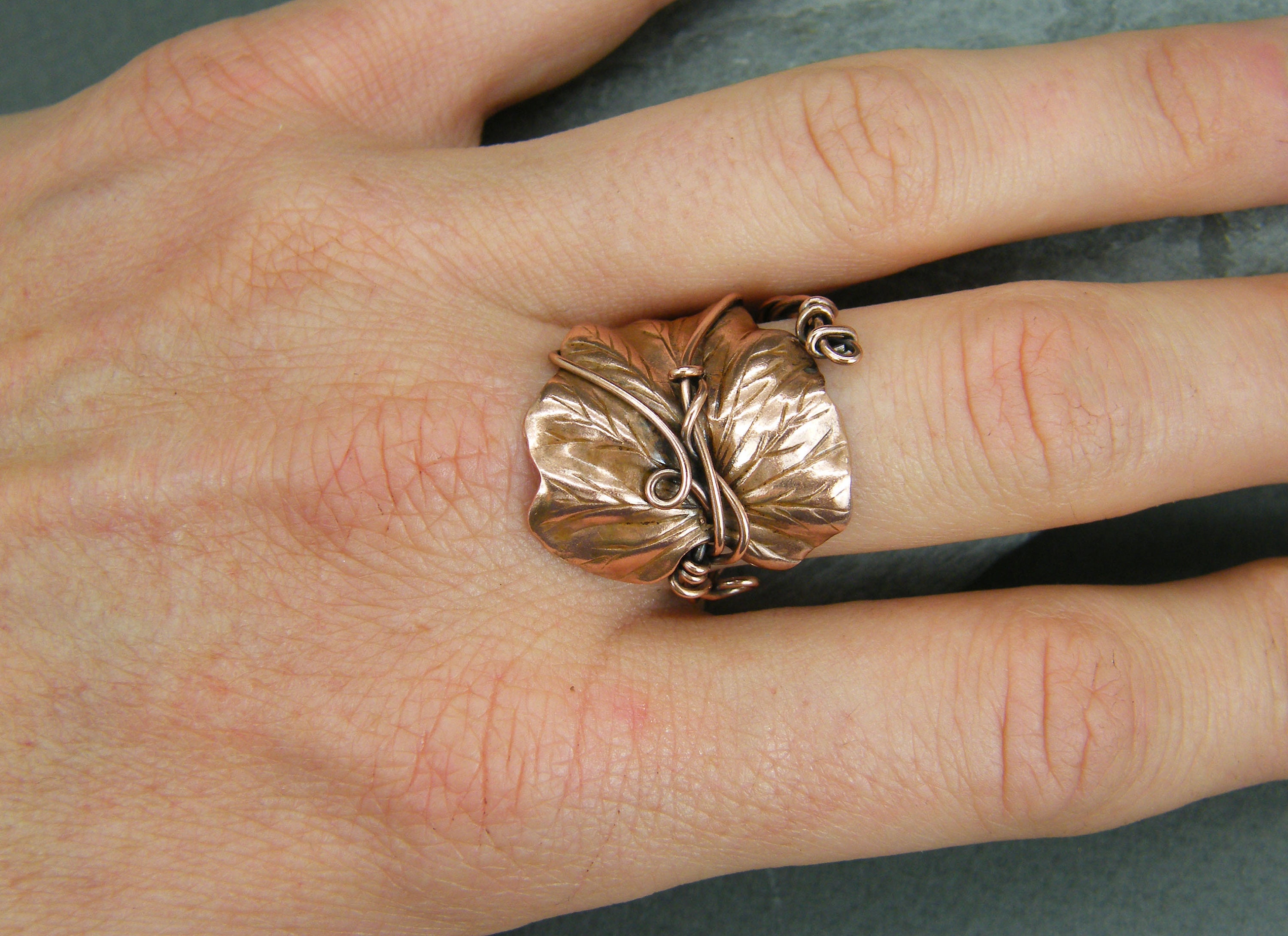 Leaf ring Copper ring Woodland leaf ring Adjustable ring | Etsy