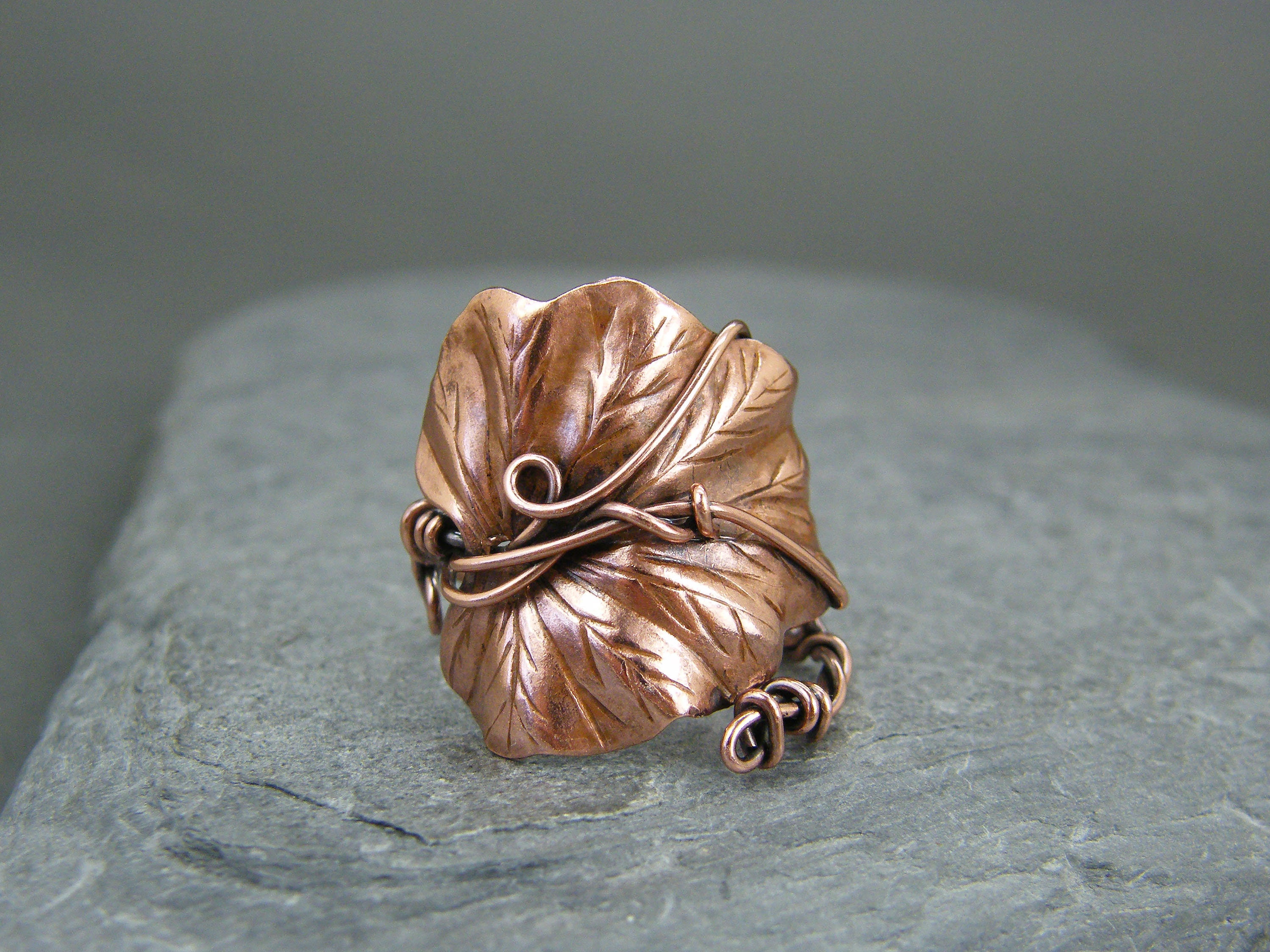 Leaf ring Copper ring Woodland leaf ring Adjustable ring | Etsy