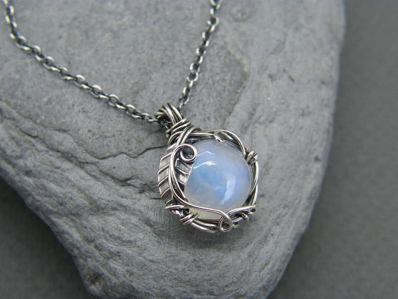 Moonstone Necklace Sterling Silver Moonstone Pendant Blue - Etsy