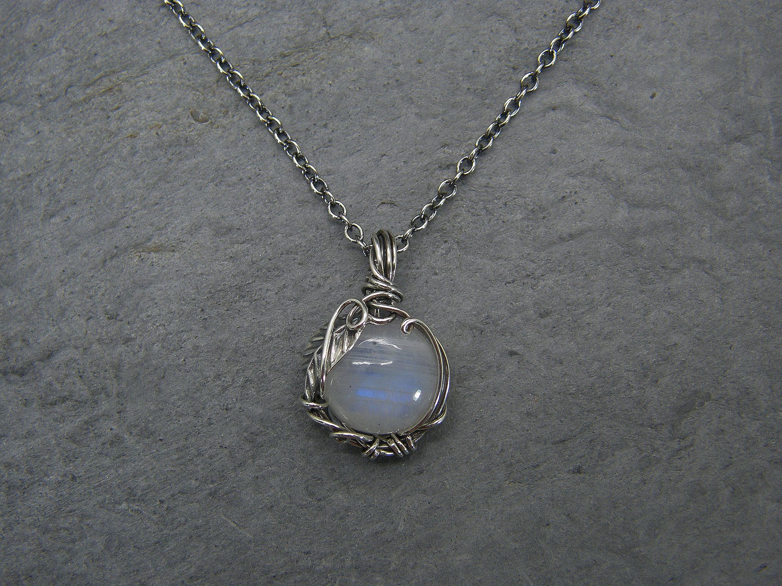 Moonstone Necklace Sterling Silver Moonstone Pendant Blue - Etsy