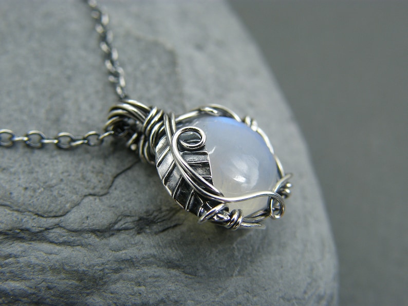 Moonstone Necklace Sterling Silver Moonstone Pendant Blue | Etsy