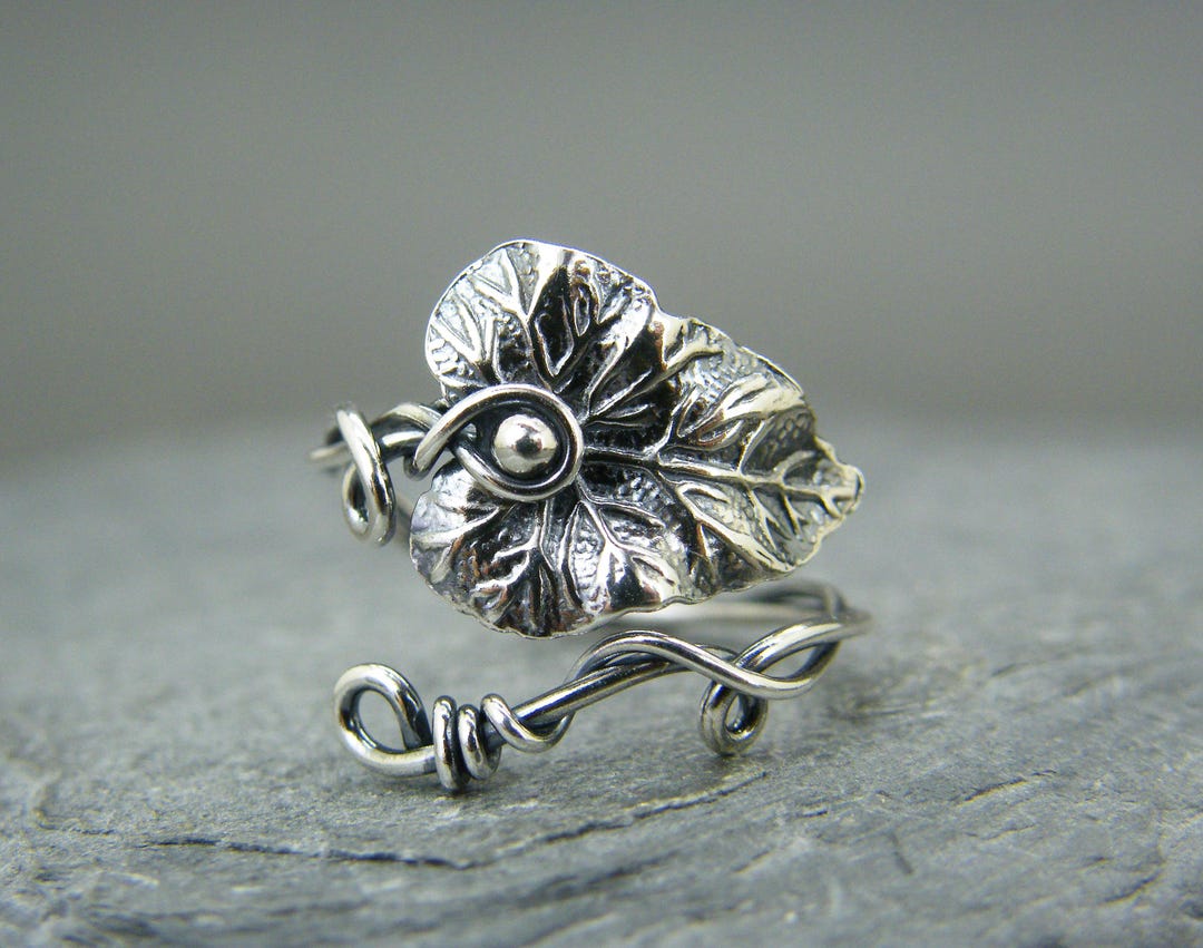 Adjustable Sterling Silver Leaf Ring ~ Handmade Adjustable Silver Ring ...