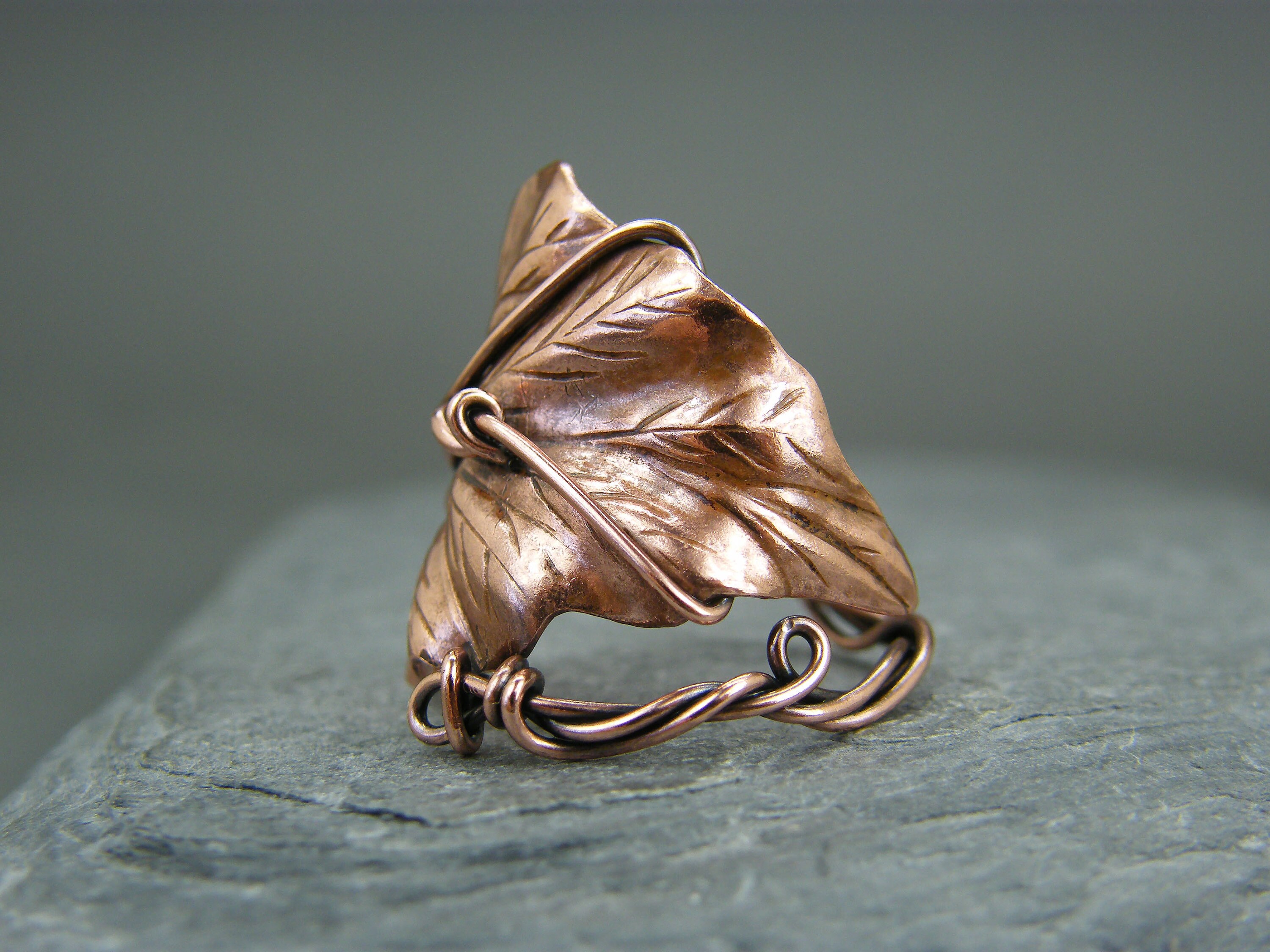 Leaf ring Copper ring Woodland leaf ring Adjustable ring | Etsy