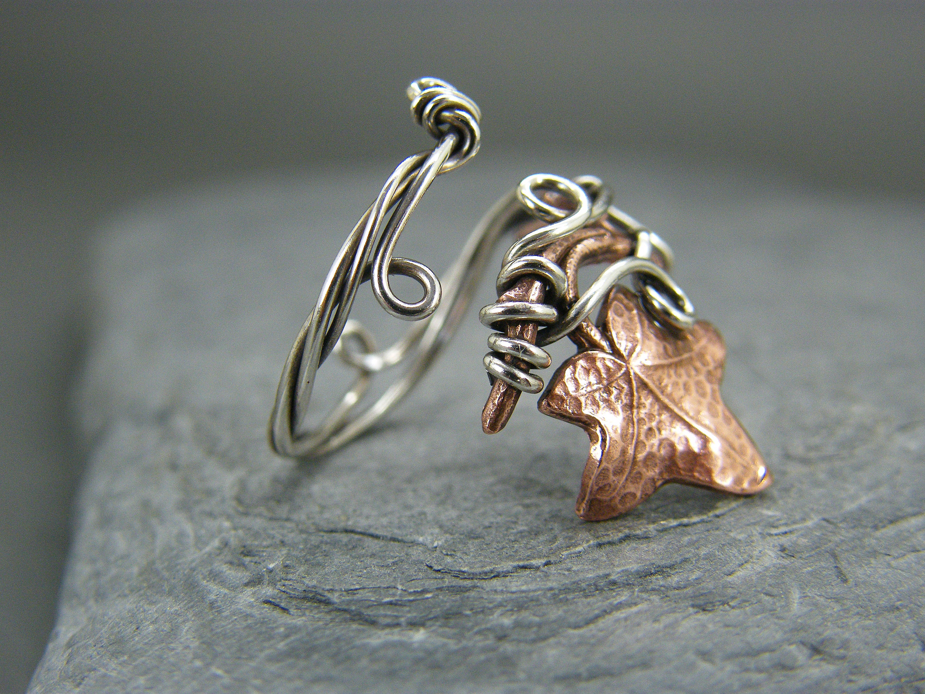 Adjustable Copper Ivy Leaf Ring: Sterling Silver Band, Nature Jewelry ...