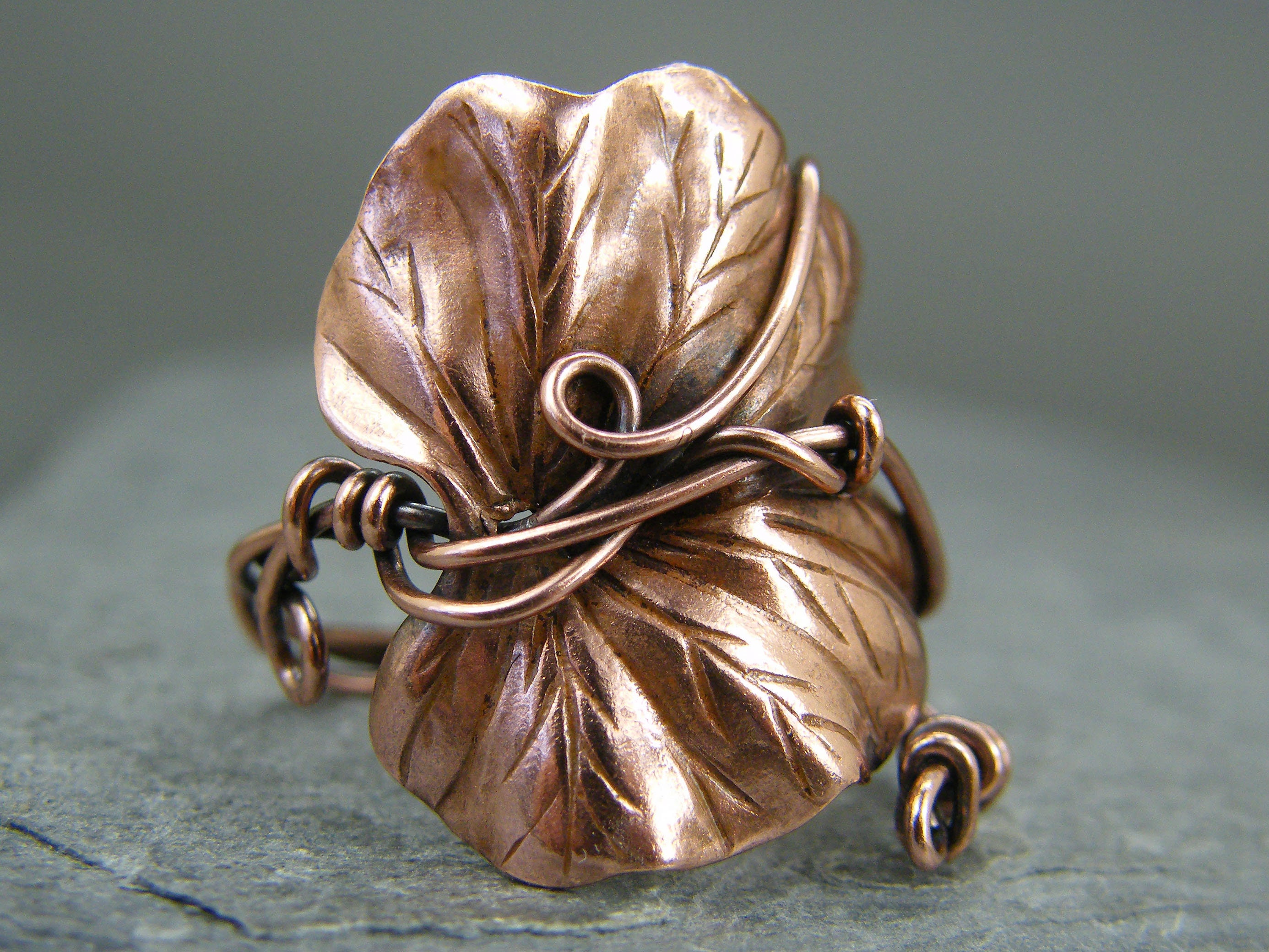 Leaf ring Copper ring Woodland leaf ring Adjustable ring | Etsy