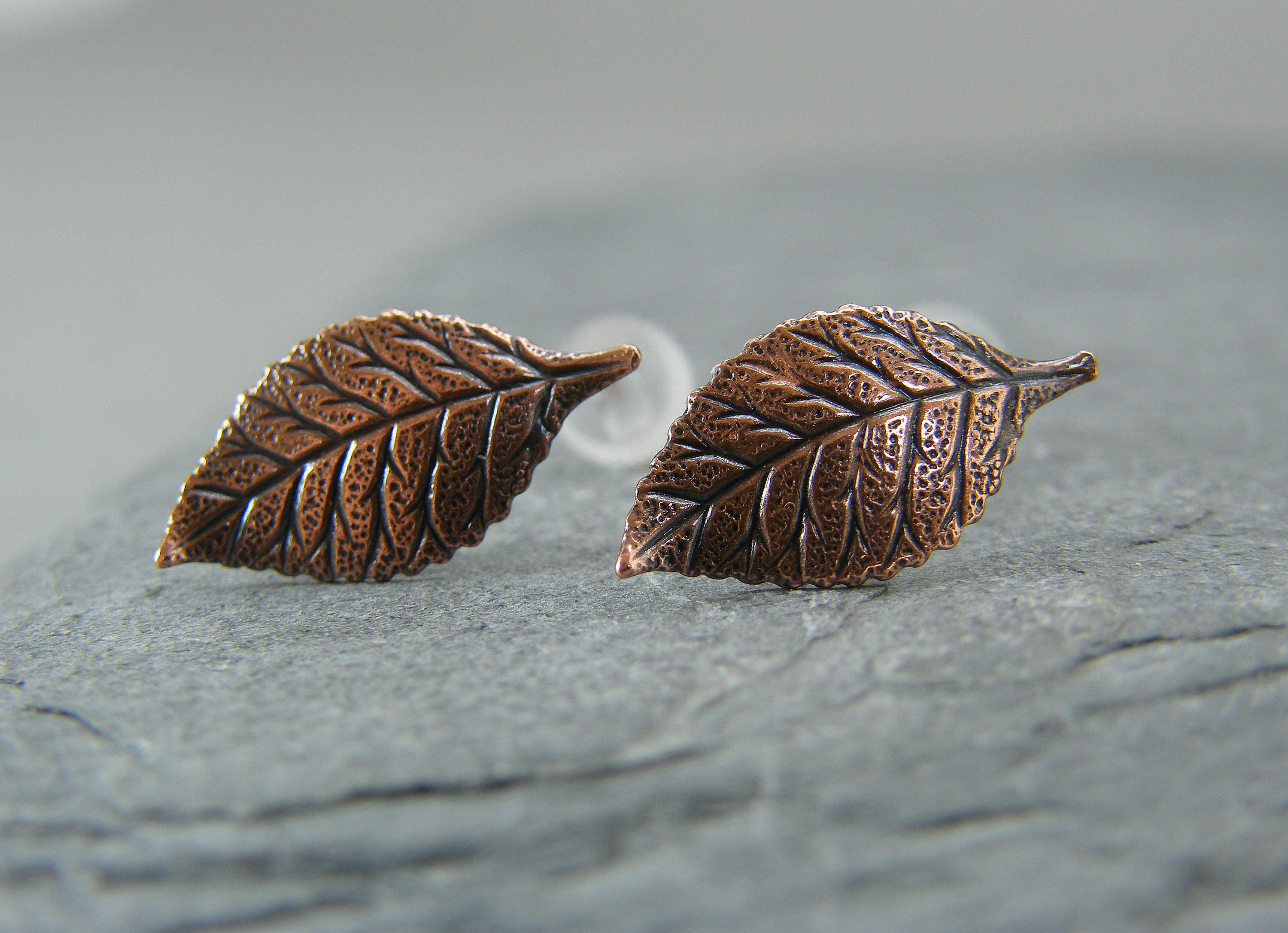 Copper leaf earrings Leaf jewellery Leaf earrings Stud | Etsy