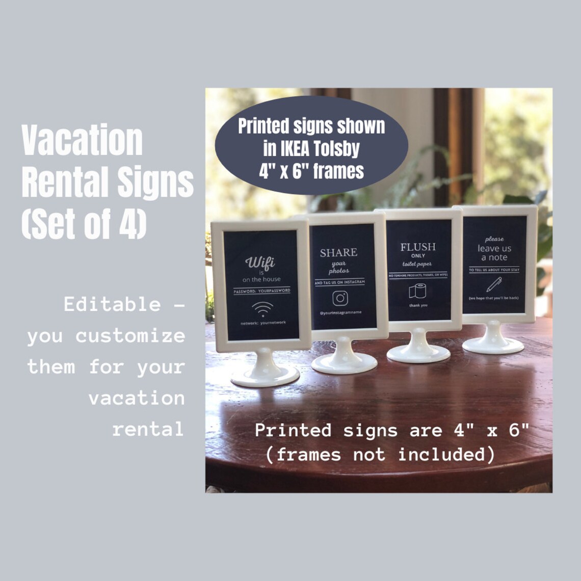 Vacation Rental Signs - Set of 4 - Editable Template - 8 Colors ***YOU ...