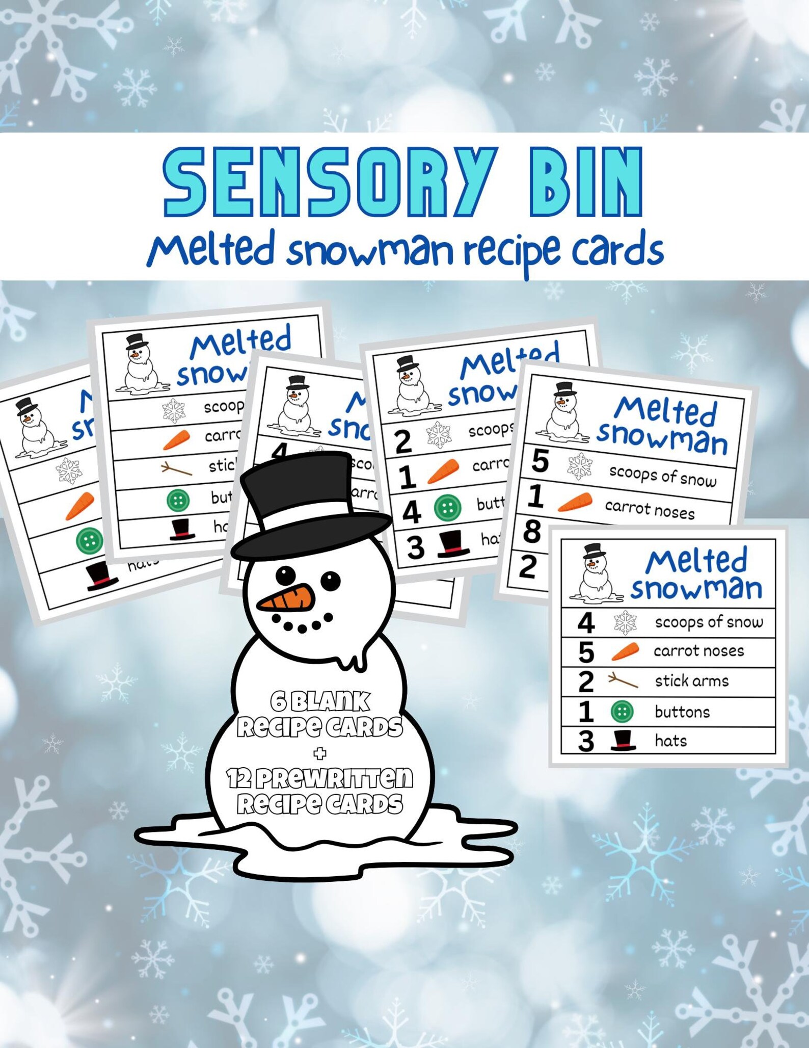 Melted Snowman Recipe Cards for Preschool Sensory Bin - Etsy