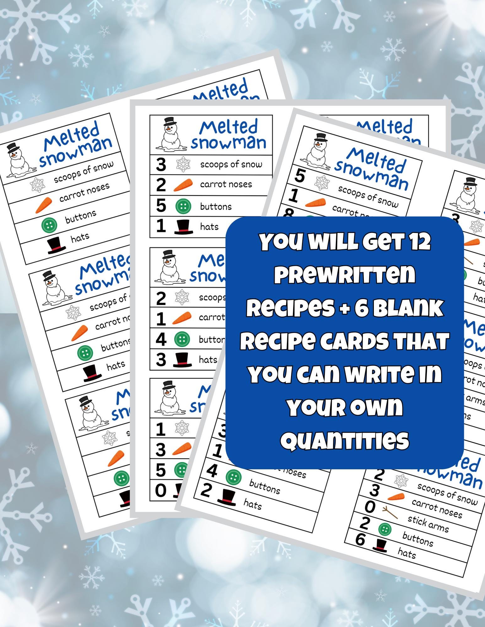 Melted Snowman Recipe Cards for Preschool Sensory Bin - Etsy