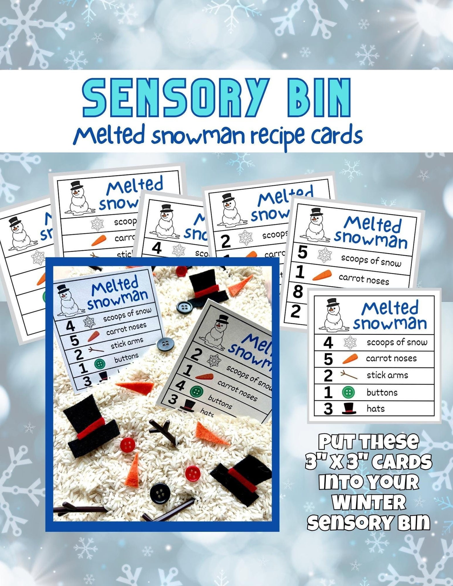 Melted Snowman Recipe Cards for Preschool Sensory Bin - Etsy