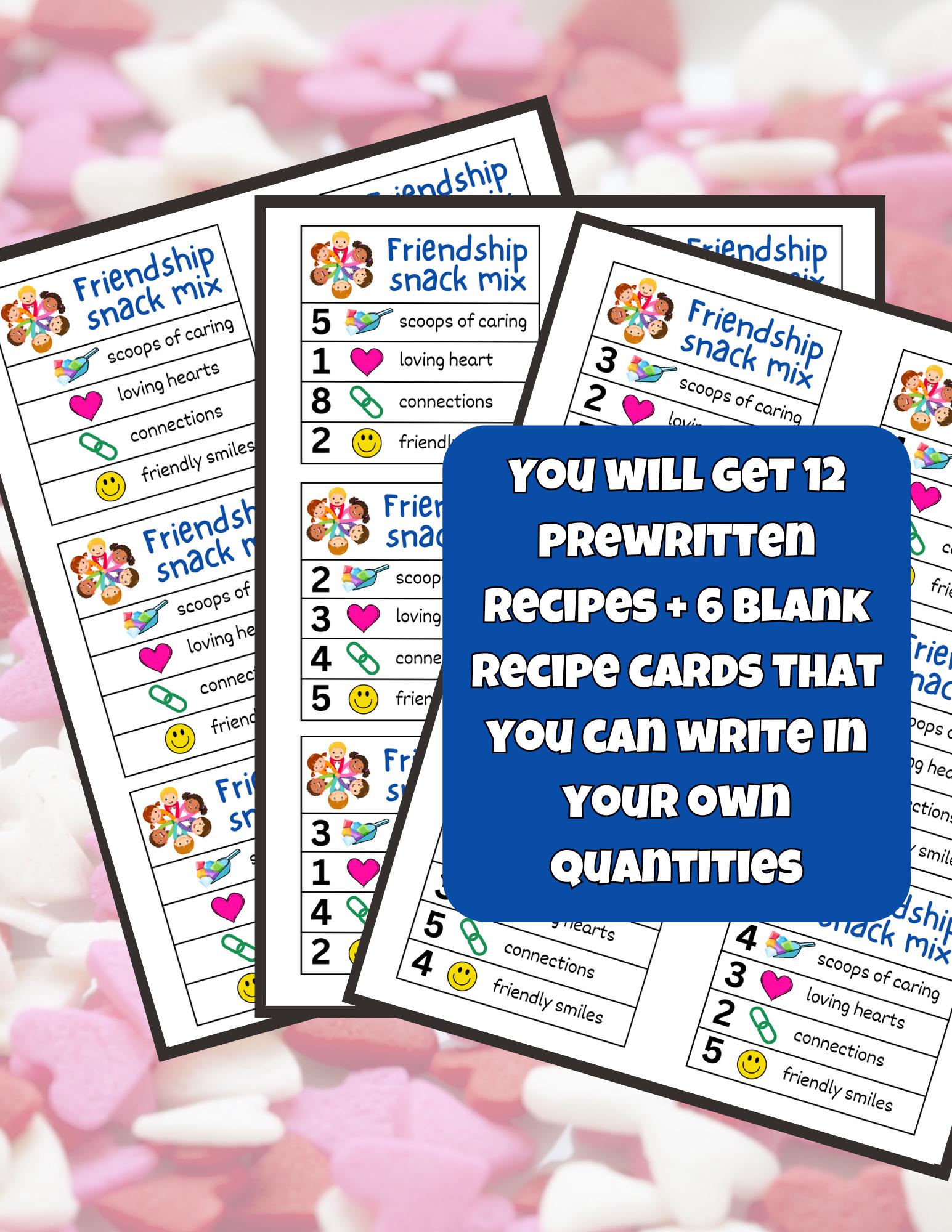 Friendship Snack Mix Recipe Cards for Preschool Sensory Bin - Etsy