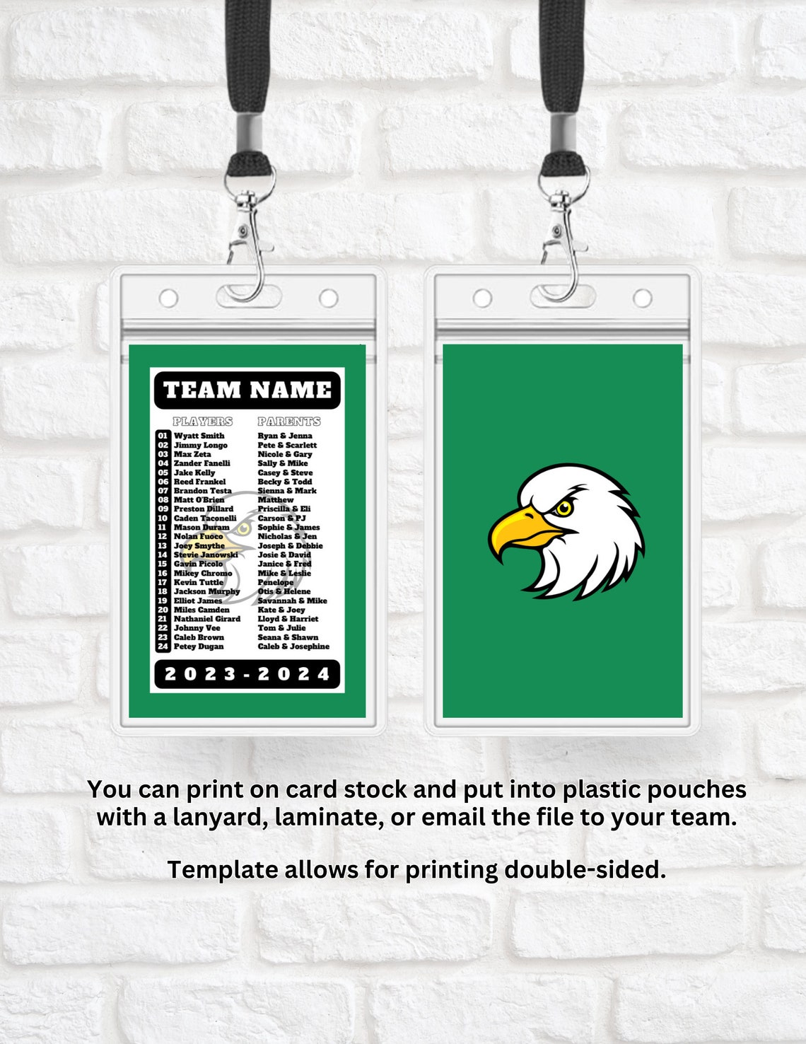 EDITABLE Team Roster Card TEMPLATE 2 W/parent Names You Personalize ...