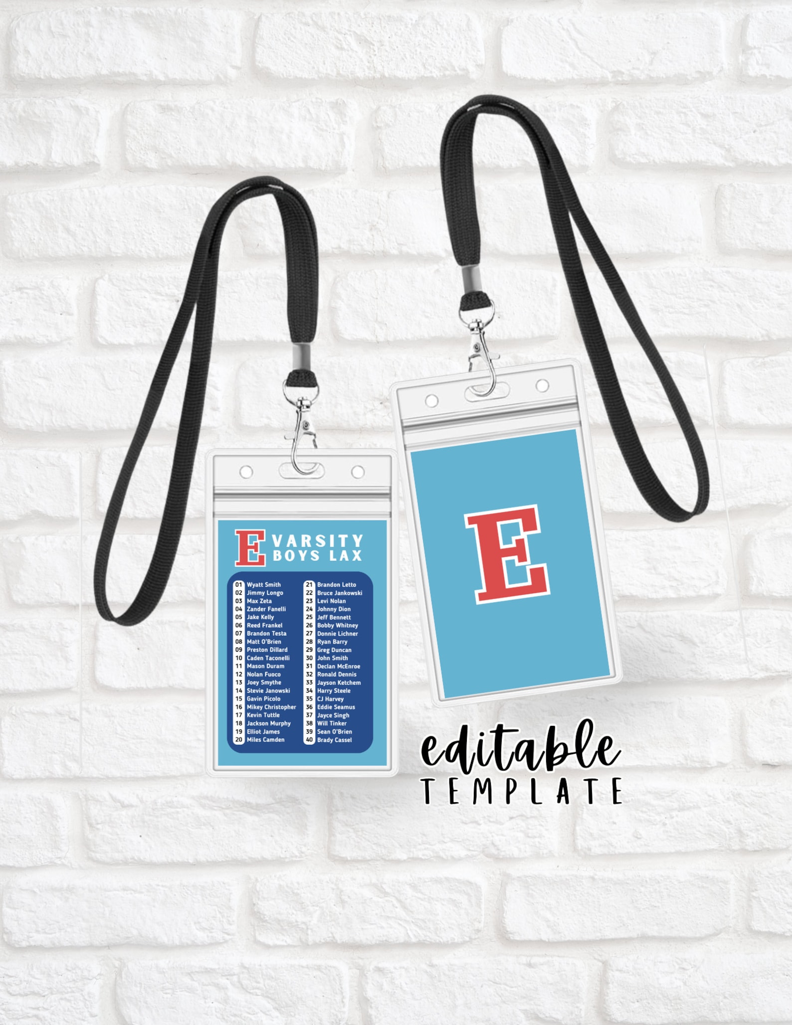EDITABLE Team Roster Card TEMPLATE 4 - W/two Columns, Color Block - You ...