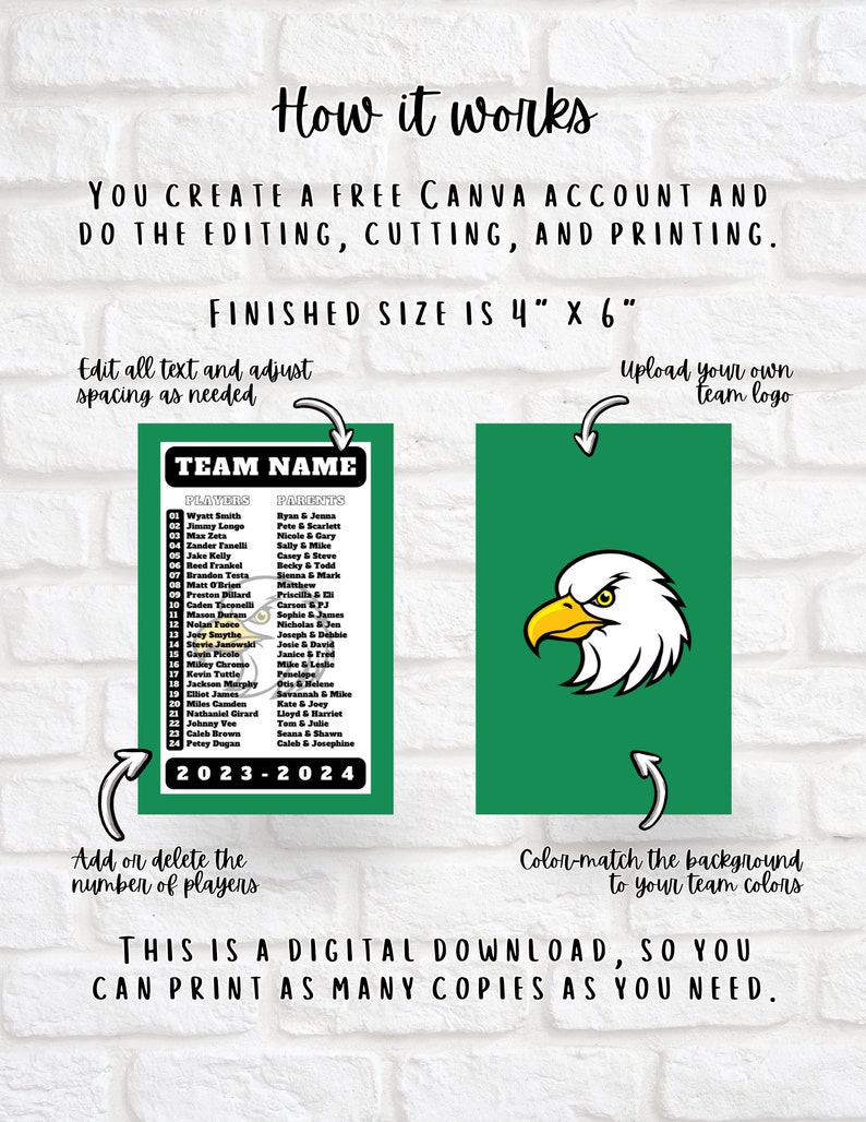 Editable Team Roster Card Template: Canva Design (digital Download) #1 ...