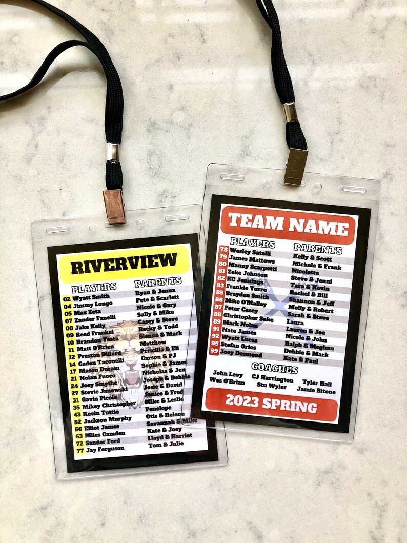 Team Roster Cards With Parent Names Personalized With Your Team Logo ...