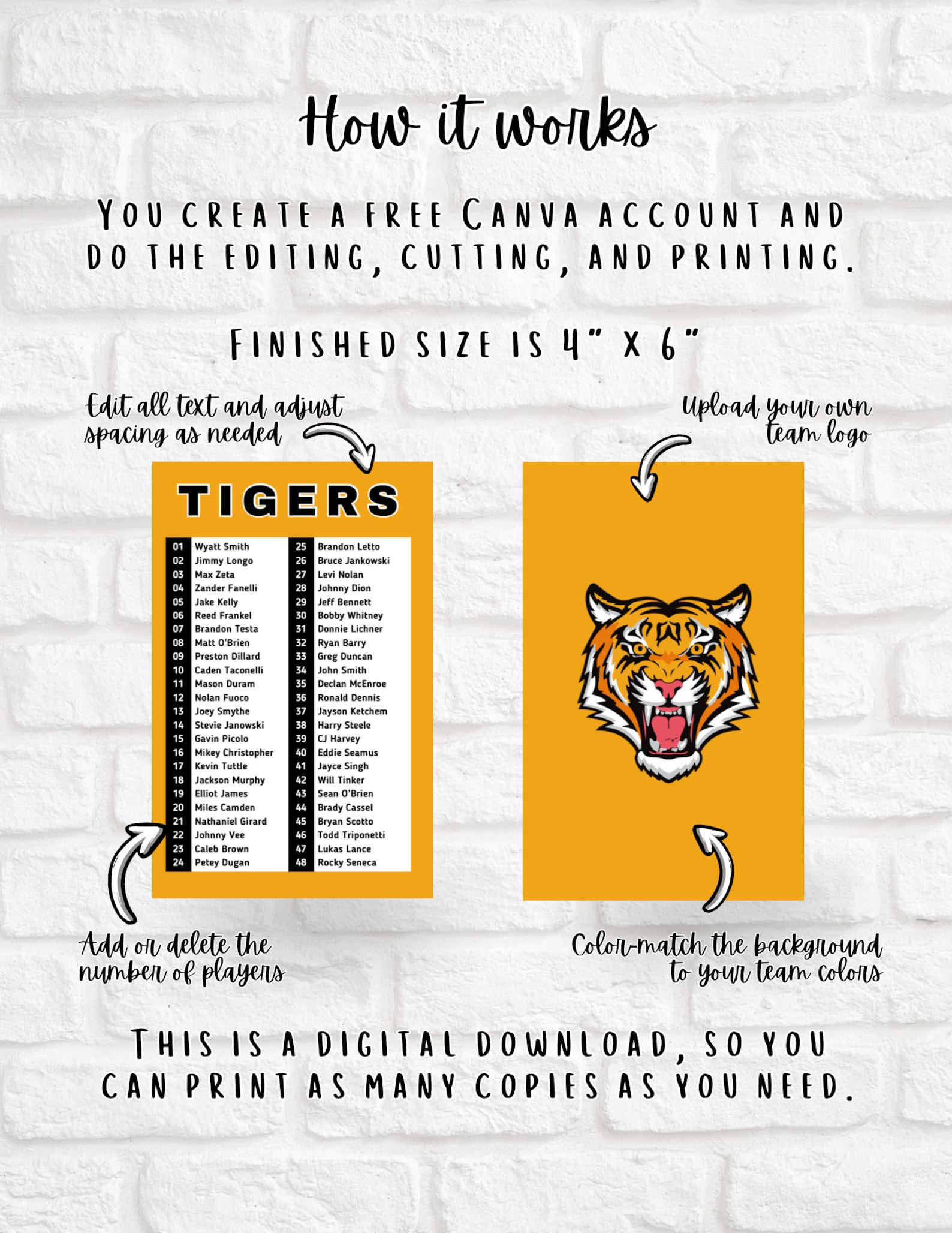 Editable Team Roster Card Template: Two-sided, Customizable Design ...