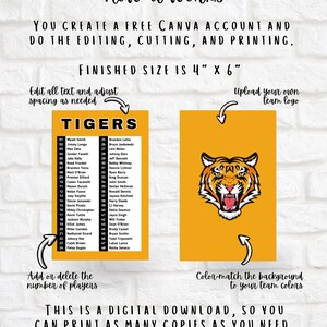 EDITABLE Team Roster Card TEMPLATE 3 - W/two Columns - You Personalize ...