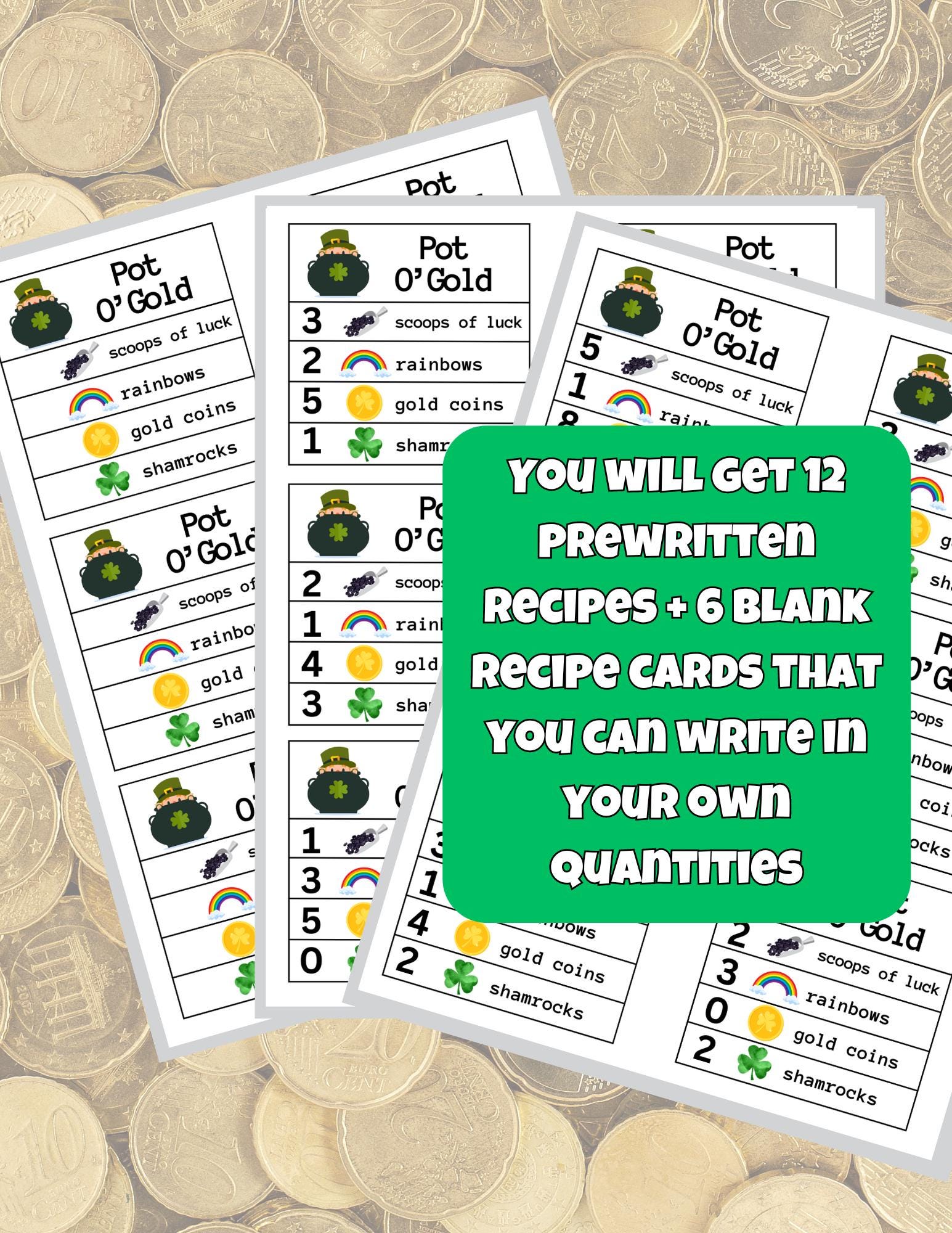 St. Patrick's Day "pot O' Gold" Recipe Cards for Preschool Sensory Bin ...