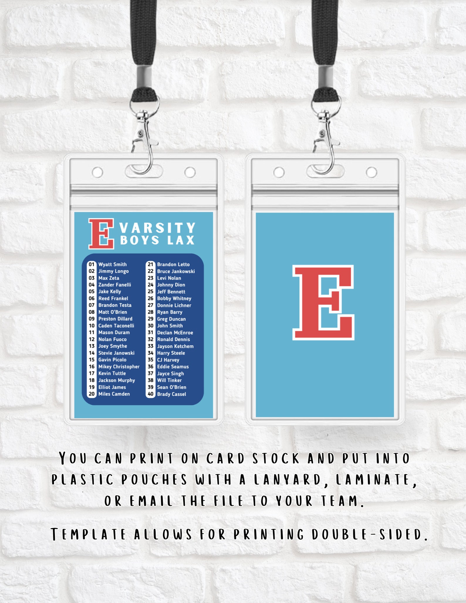 EDITABLE Team Roster Card TEMPLATE 4 - W/two Columns, Color Block - You ...