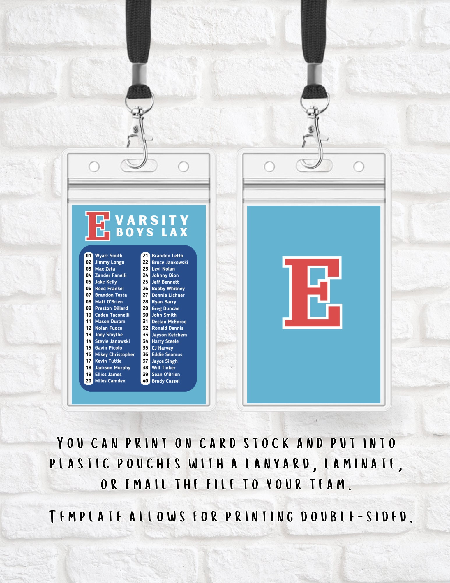 EDITABLE Team Roster Card TEMPLATE 4 - W/two Columns, Color Block - You ...