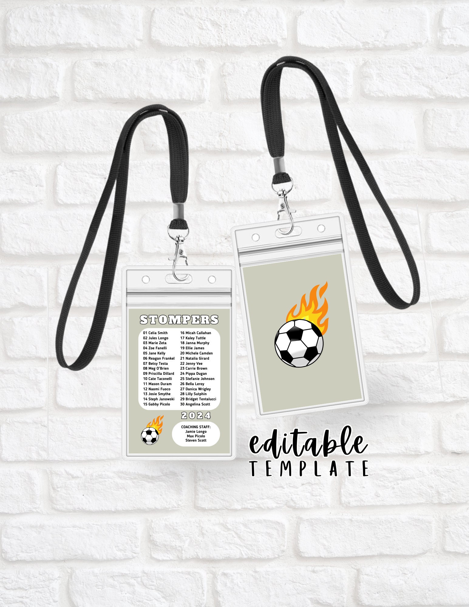 EDITABLE Team Roster Card TEMPLATE 5 - W/coach Names - You Personalize ...