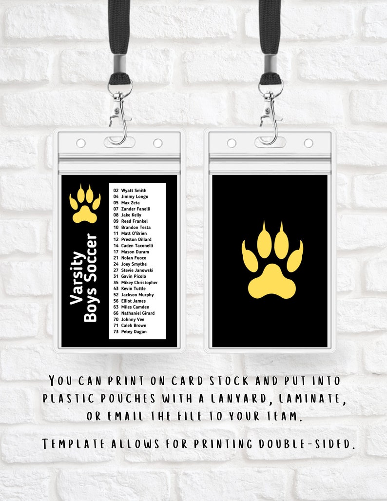 Design #1 EDITABLE Team Roster Card - You Personalize With Your Team ...