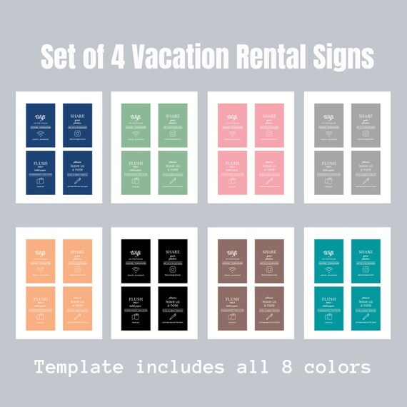 Vacation Rental Signs Set of 4 Editable Template 8 - Etsy