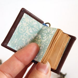 A Worn Volume - Tiny Book Chain Necklace Brown Leather Handbound With ...