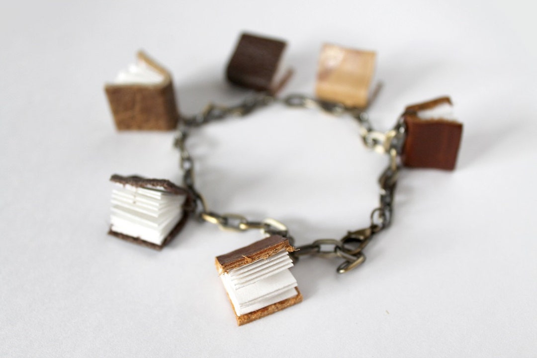 Mini Book Chain Bracelet With Shades of Brown Leather, Handmade Book ...