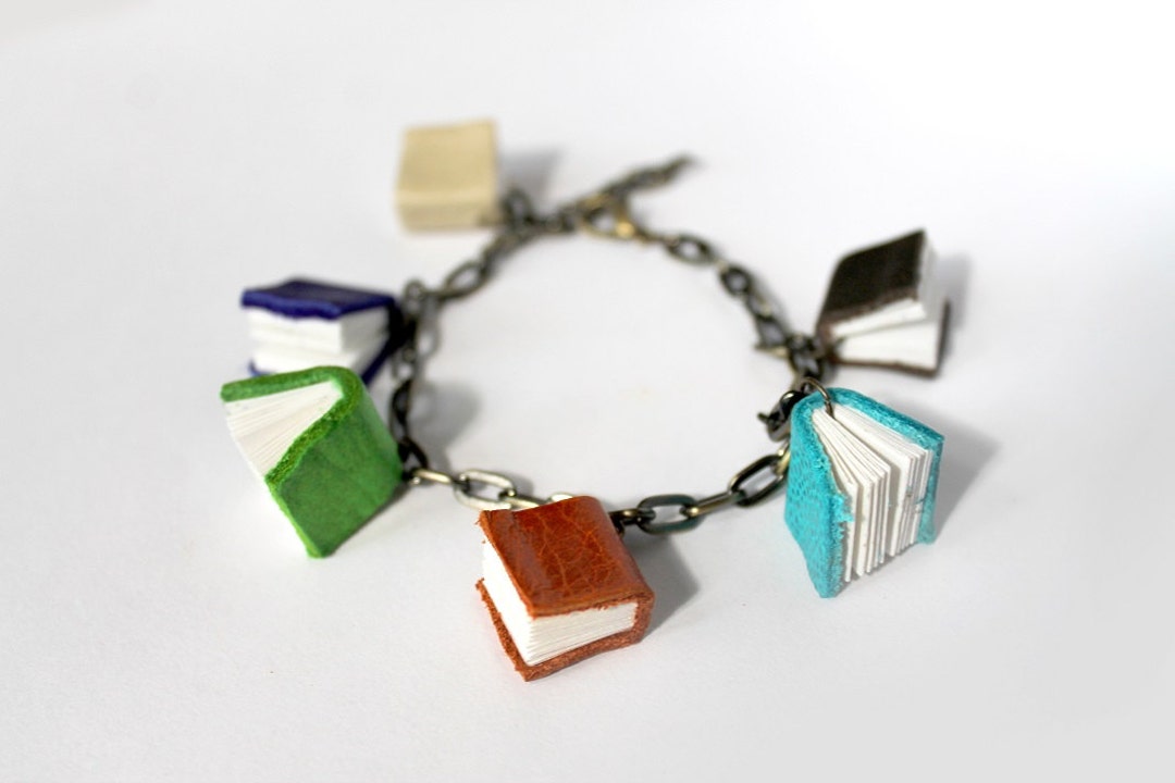 Colorful "brights" Mini Book Bracelet, Chain With Tiny Leather Books ...